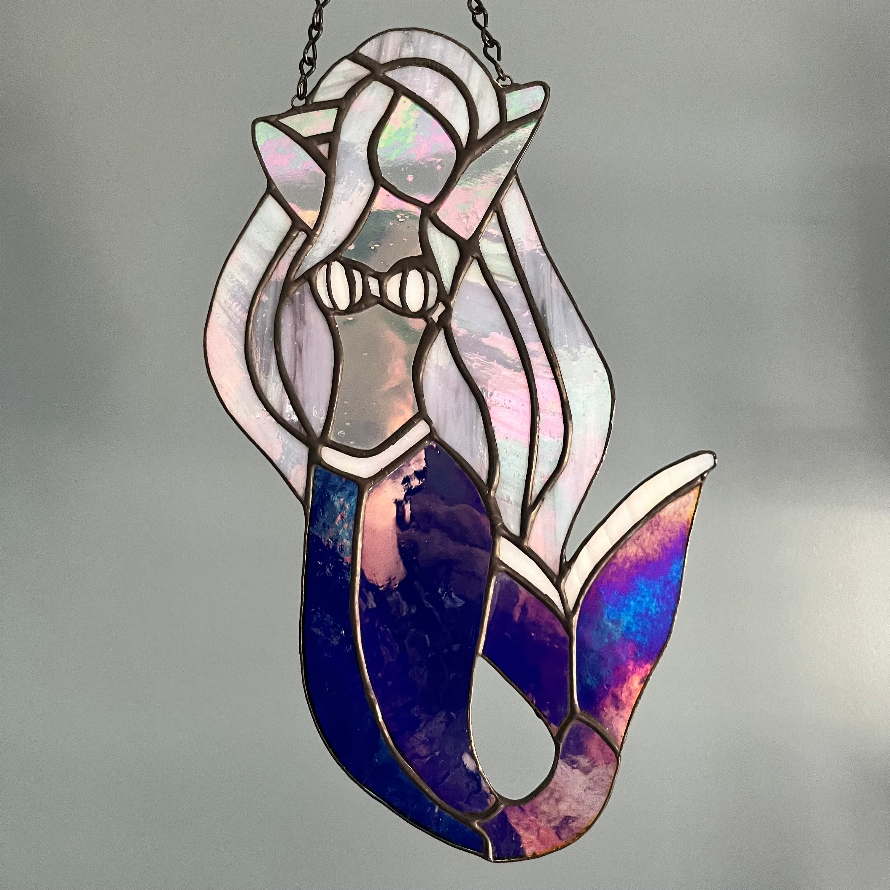 Stained Glass Iridescent Mermaid - Etsy