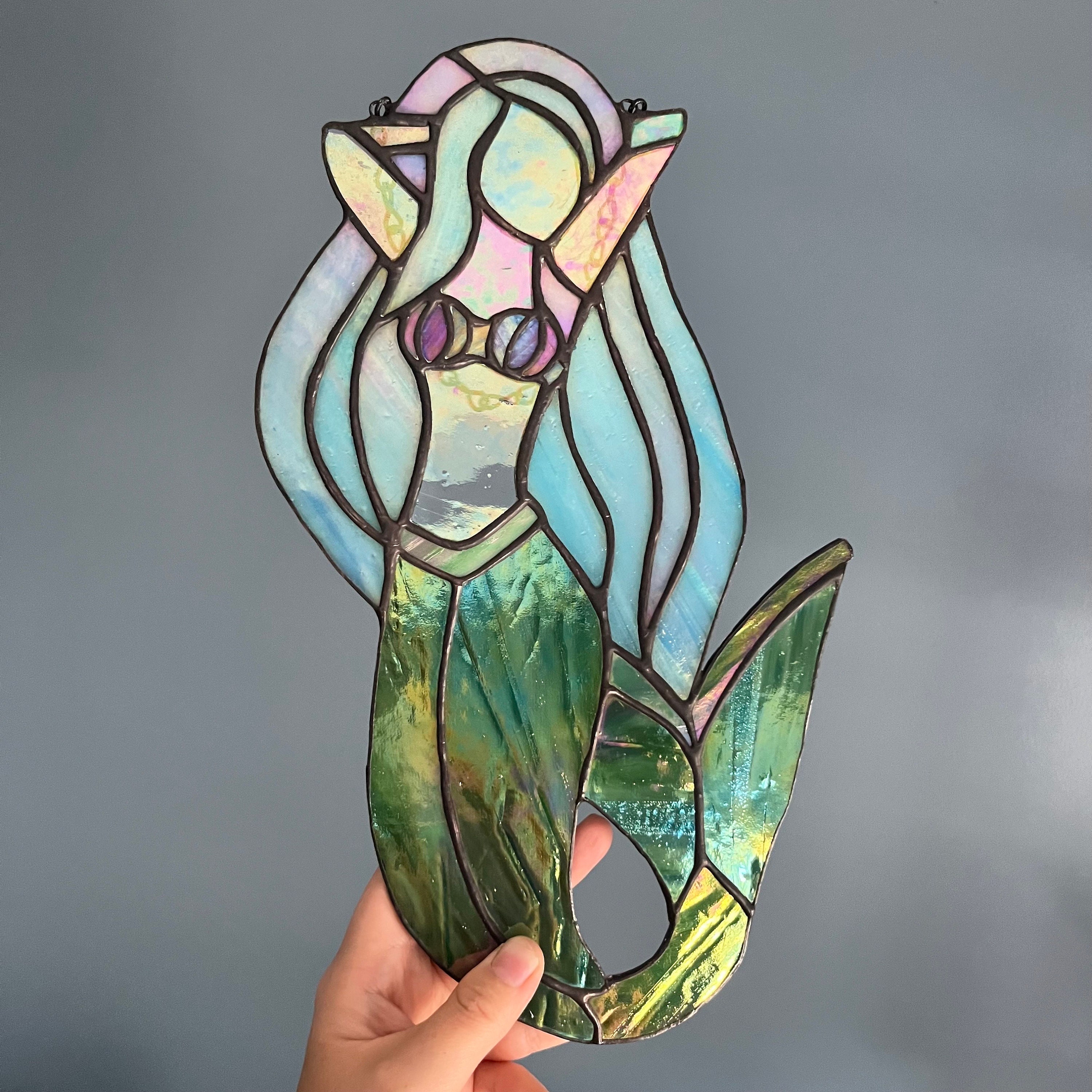 Stained Glass Iridescent Mermaid - Etsy