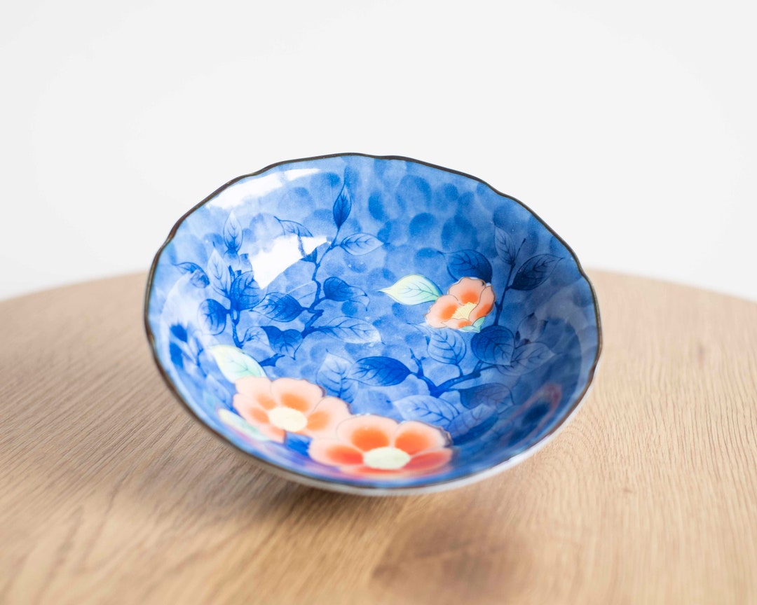 Japanese Bowl With Floral Pattern // Arita Juzan Gama Namazu // Blue ...