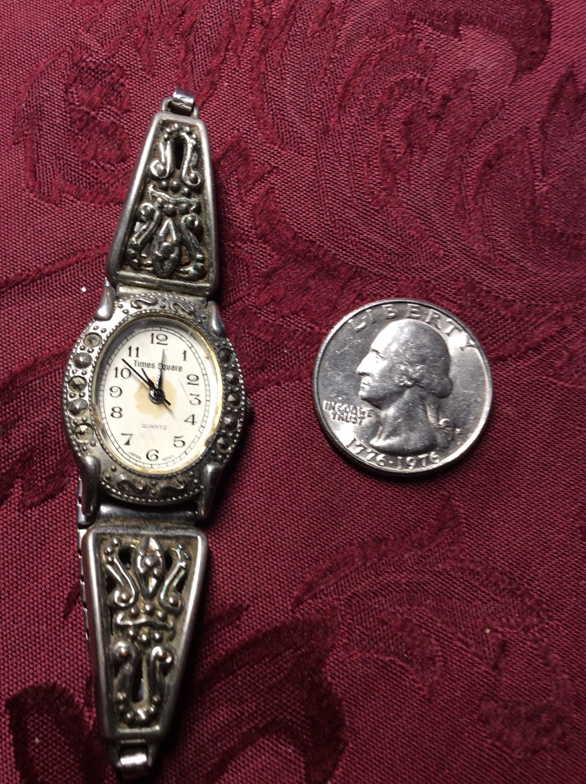 Vintage, Times Square, Quartz, Silver, Analog, Wrist Watch, Metal ...