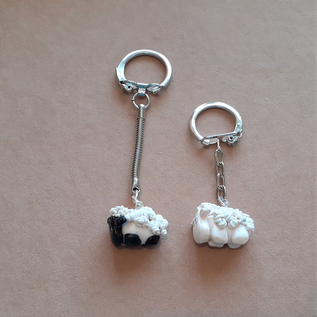 Sheep Charm Key Ring, Cute Sheep Key Chains, Black Sheep Charm, Polymer ...