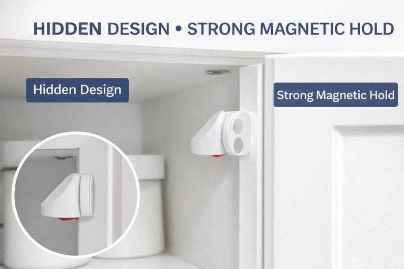 Strong Magnetic Cabinet Door Latch Stick on No Drill Catch Closers Easy ...