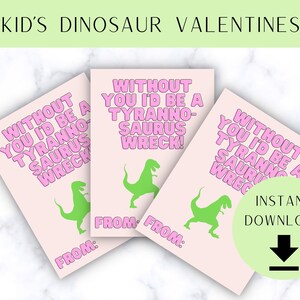 Kids Dinosaur Valentine Printable Girl's Dinosaur Valentine Classroom ...