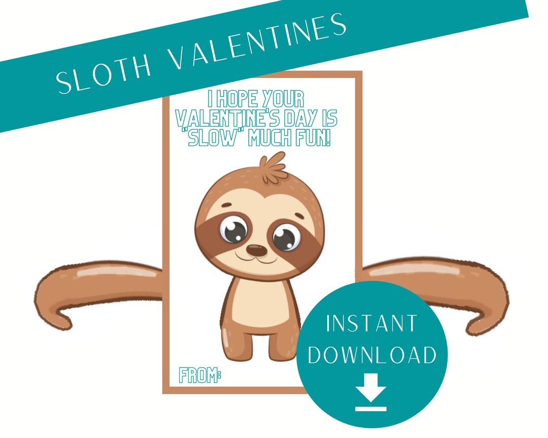Kids Sloth Valentine Printable Sloth Valentine Digital Download ...