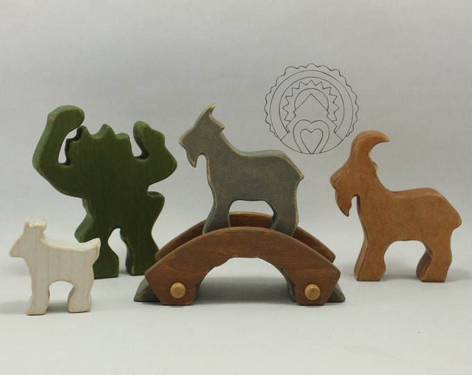 Three Billy Goats Gruff, Wooden Goat Toys, Wooden Troll and Bridge - Etsy