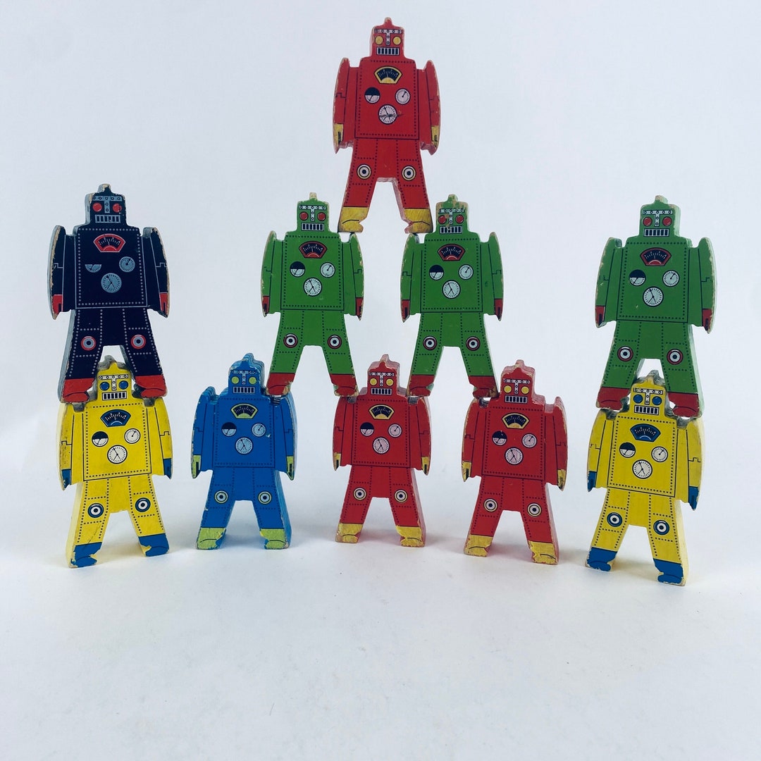 Vintage Wooden Robot Stacking Blocks - Schylling Retro Toy - Etsy