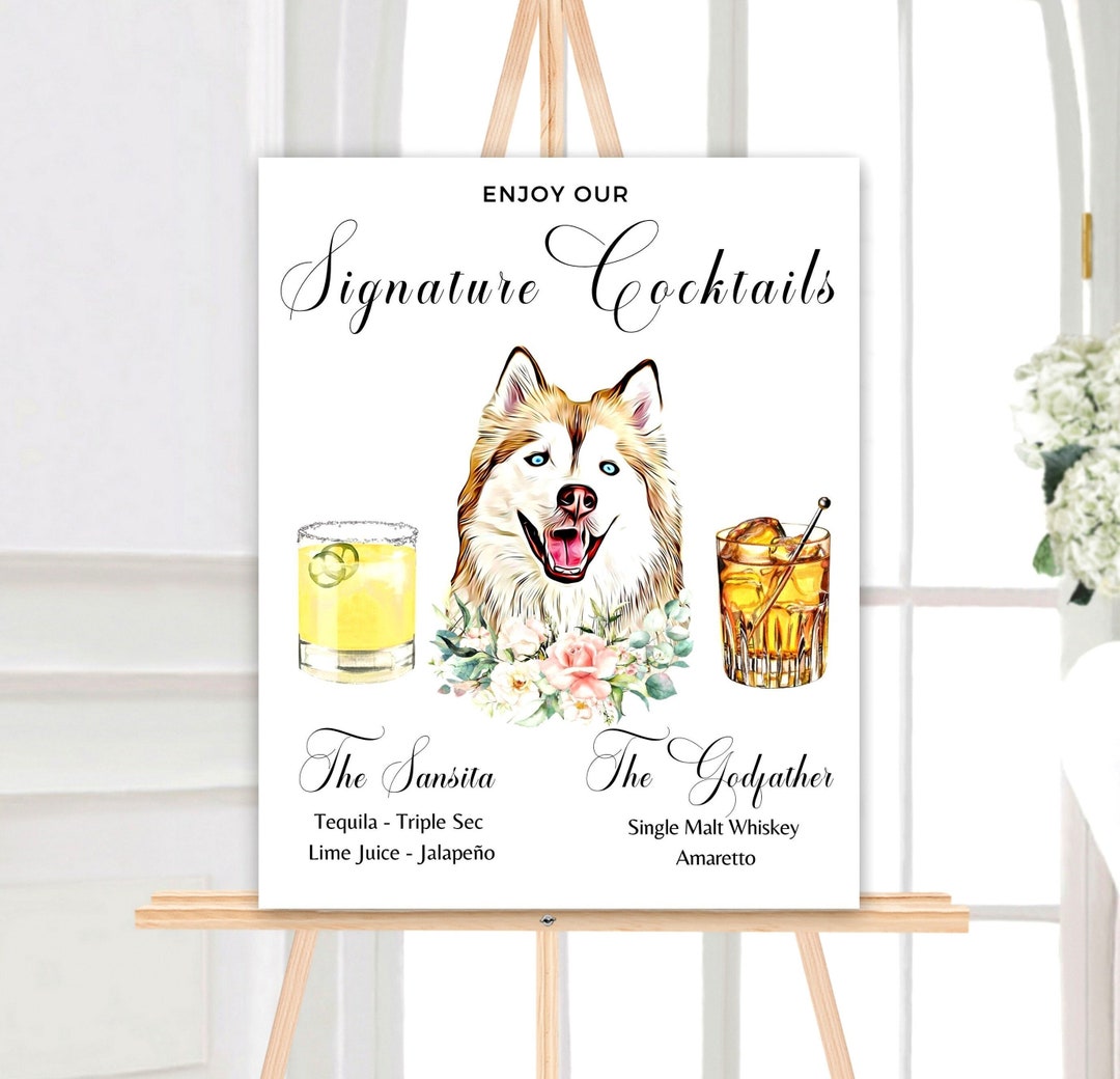 Pet Signature Drinks Sign With Dog, Printable Pet Signature Cocktail ...