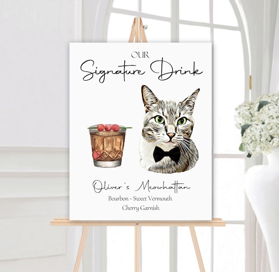 Cat Drink Sign Wedding, Cat Drink Sign. Cat Cocktail Sign, Signature ...