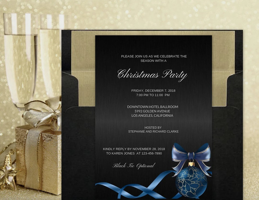 Chistmas Party Invitation Blue, Christmas Party Invitation Ornament ...
