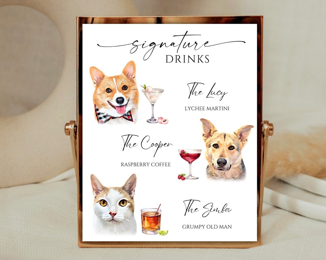 Pet Signature Drink Sign, Pet Signature Cocktail Sign, Cat Signature ...