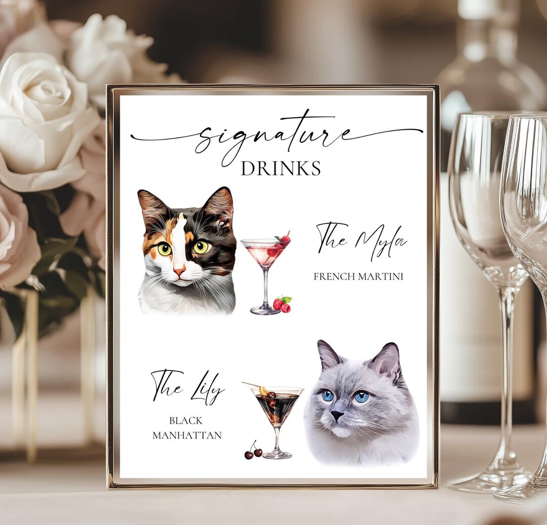 Cat Signature Drink Wedding Sign, Pet Signature Cocktail Sign, Cat ...