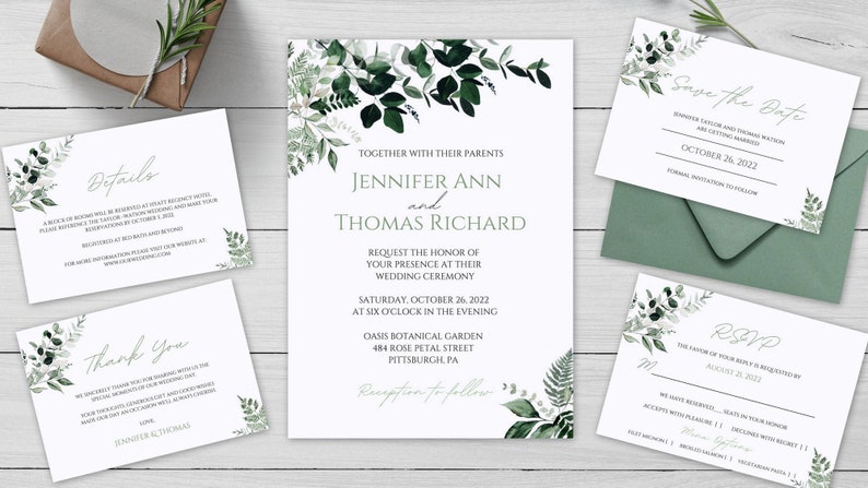 EDITABLE Greenery Wedding Invitation Suite Greenery Wedding | Etsy