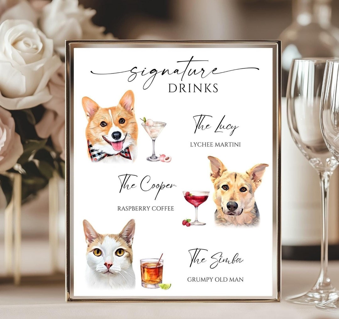 Pet Signature Drink Sign 3 Pets, Pet Signature Cocktail Sign, Cat ...