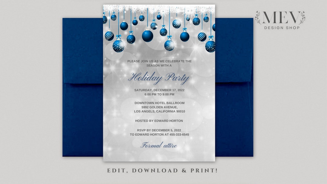 Chistmas Party Invitation Blue, Christmas Party Invitation Ornament ...
