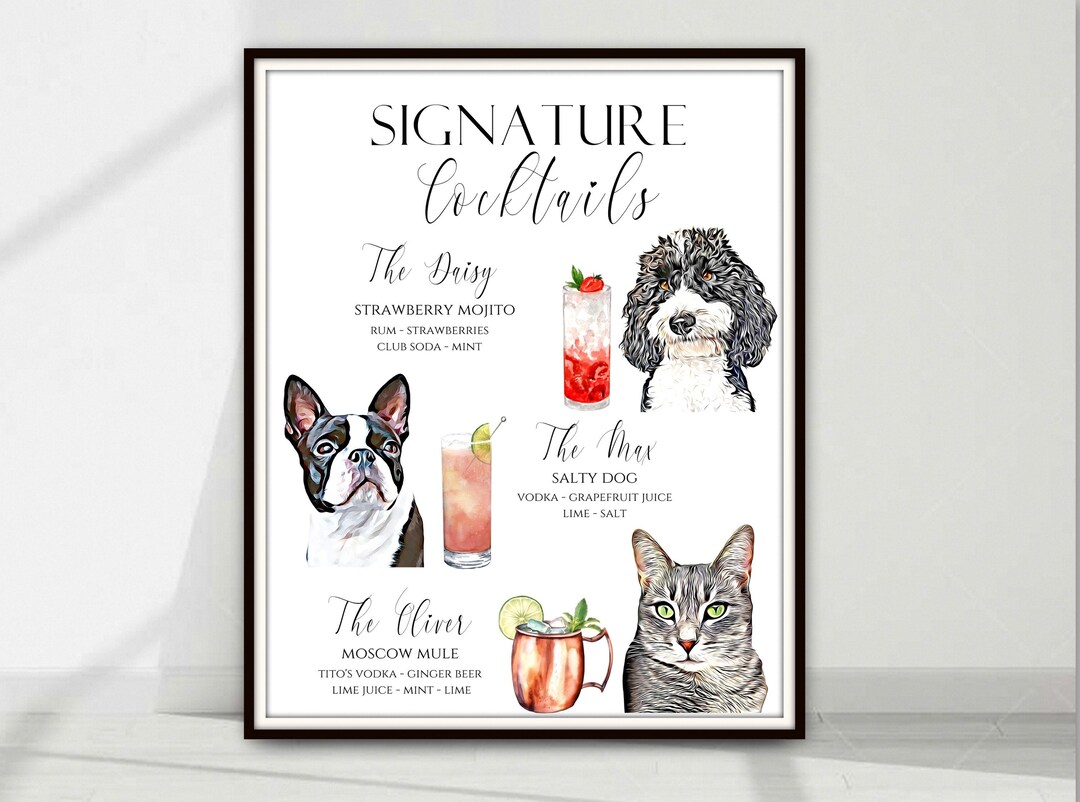 3 Pet Signature Drink Sign, Pet Signature Cocktail Sign, Cat Signature ...