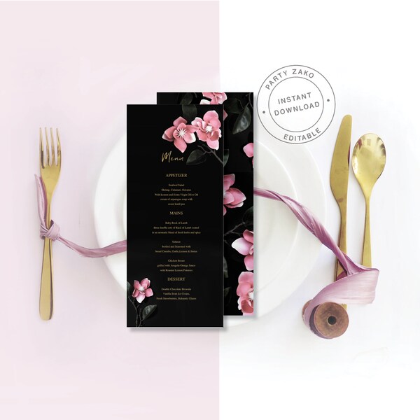 Pink and Black Wedding Menu - Etsy
