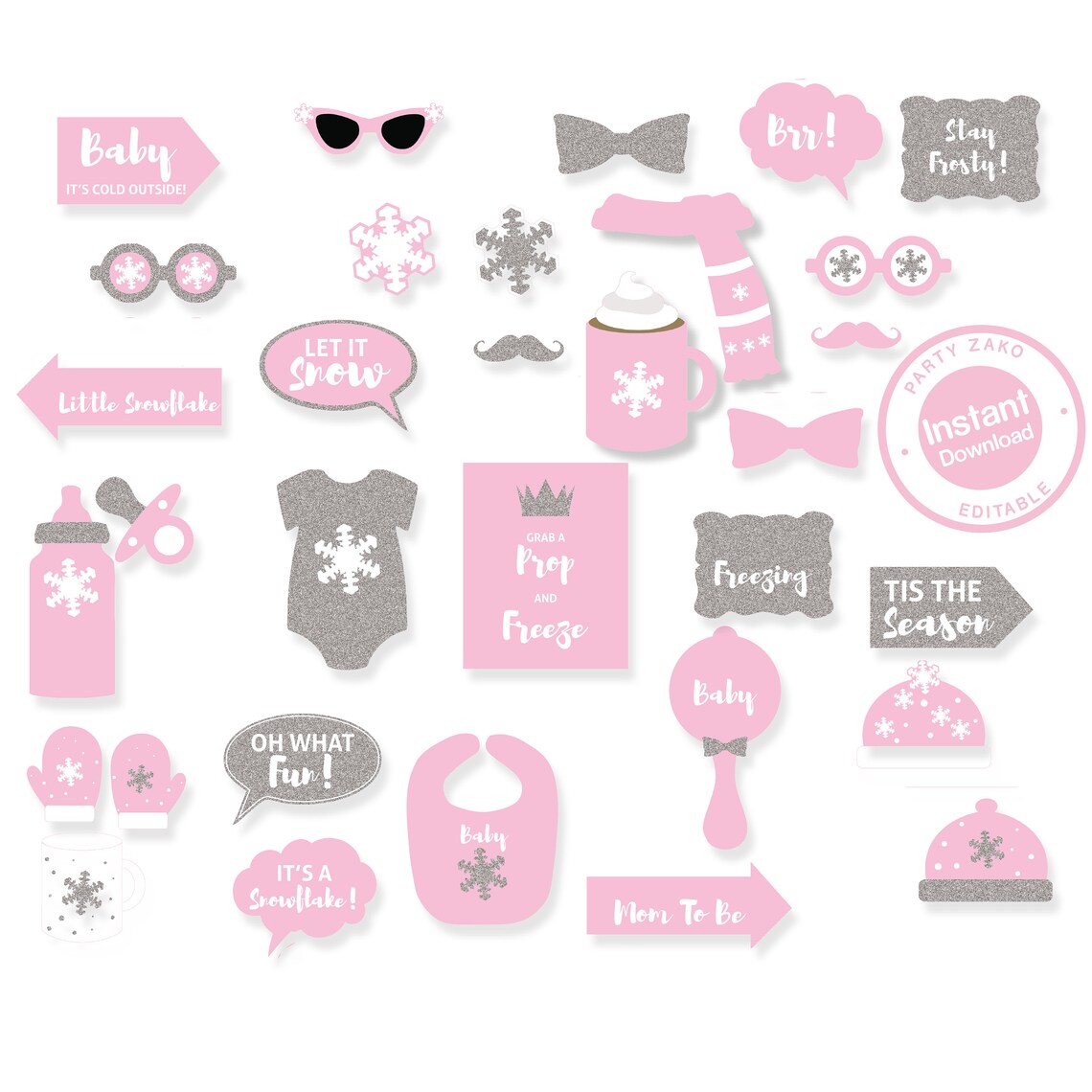 Pink Winter Baby Shower Props Little Snowflake Girl Baby - Etsy