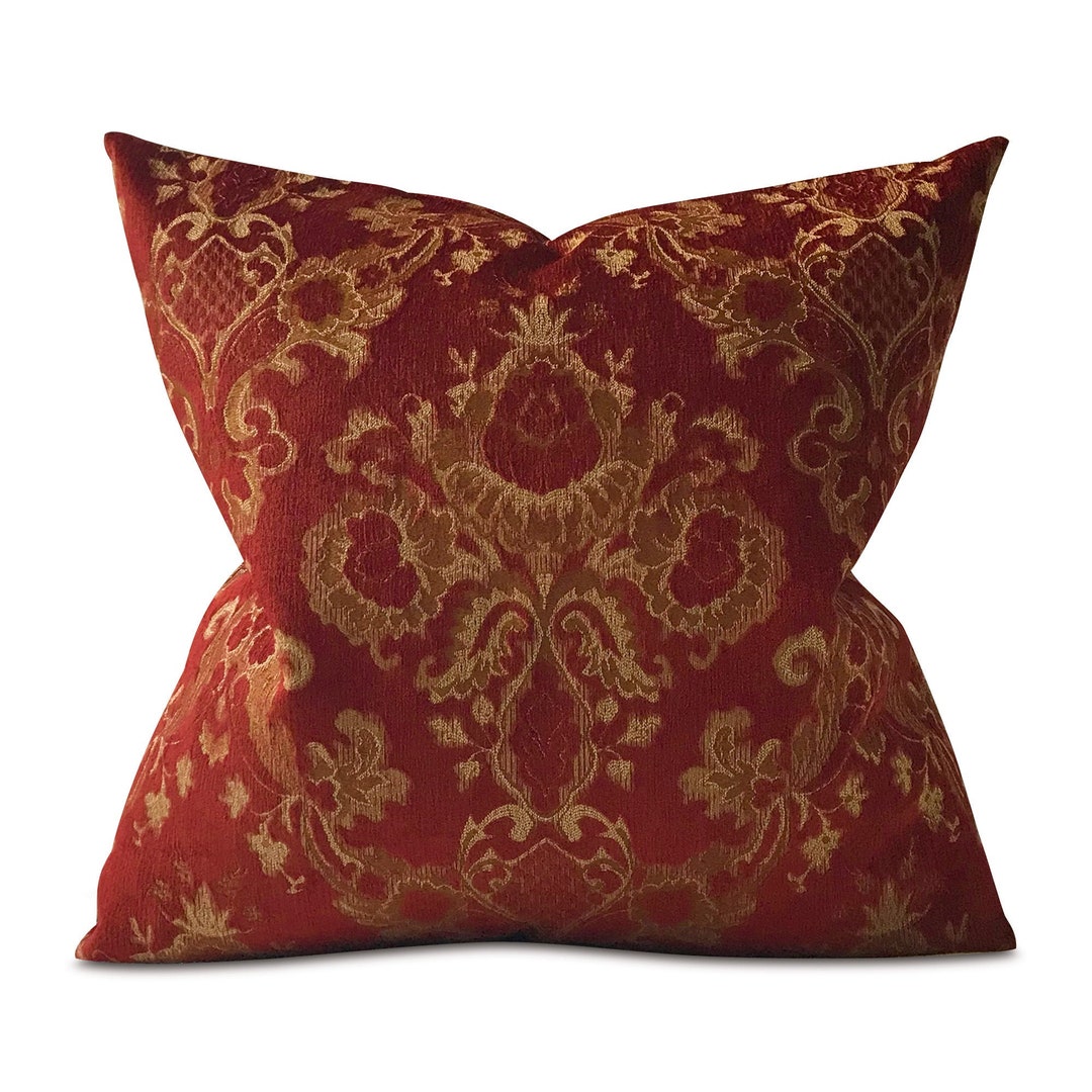 Ruby Red Traditional Damask Throw Pillow Cover 24x24 - Etsy