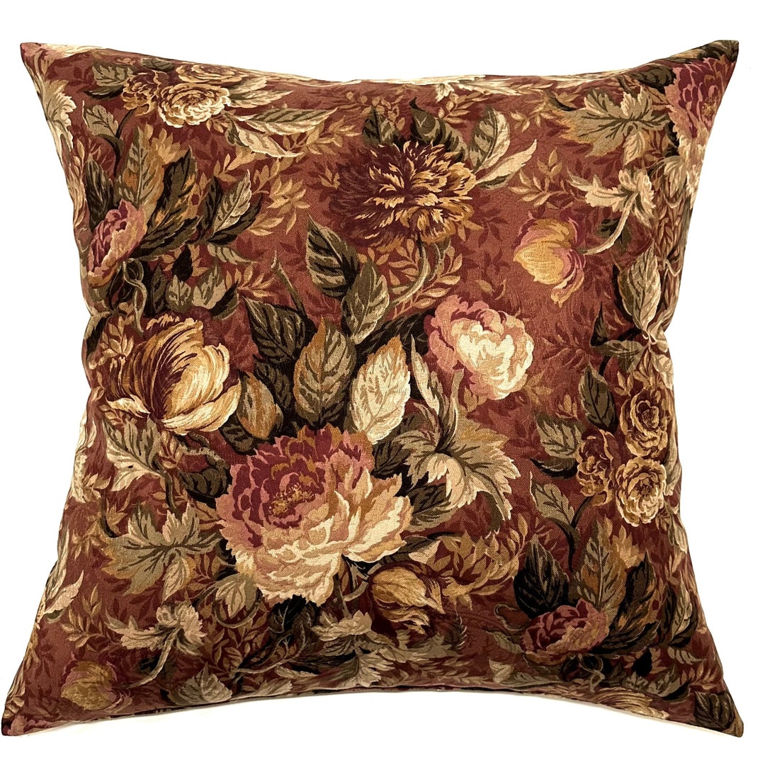Maroon Country Floral Throw Pillow Cover 24x24 - Etsy