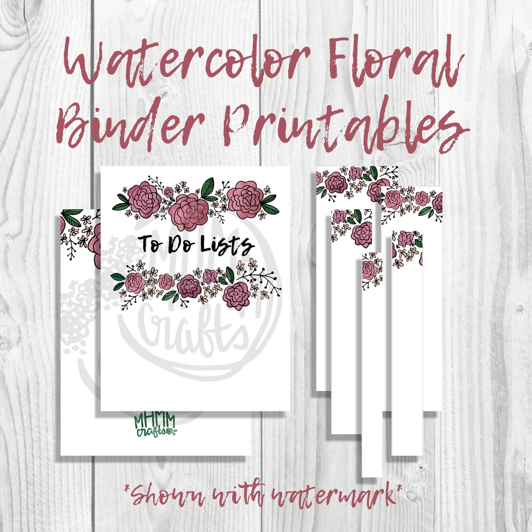 Pink Watercolor Flowers | Binder Covers/inserts W/ Spines | Free Font ...