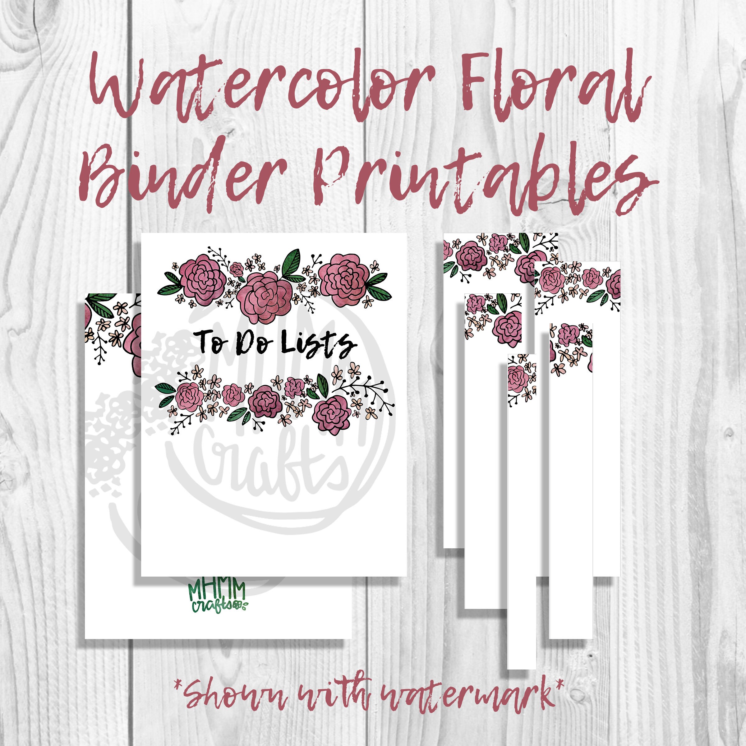 Pink Watercolor Flowers | Binder Covers/inserts W/ Spines | Free Font ...