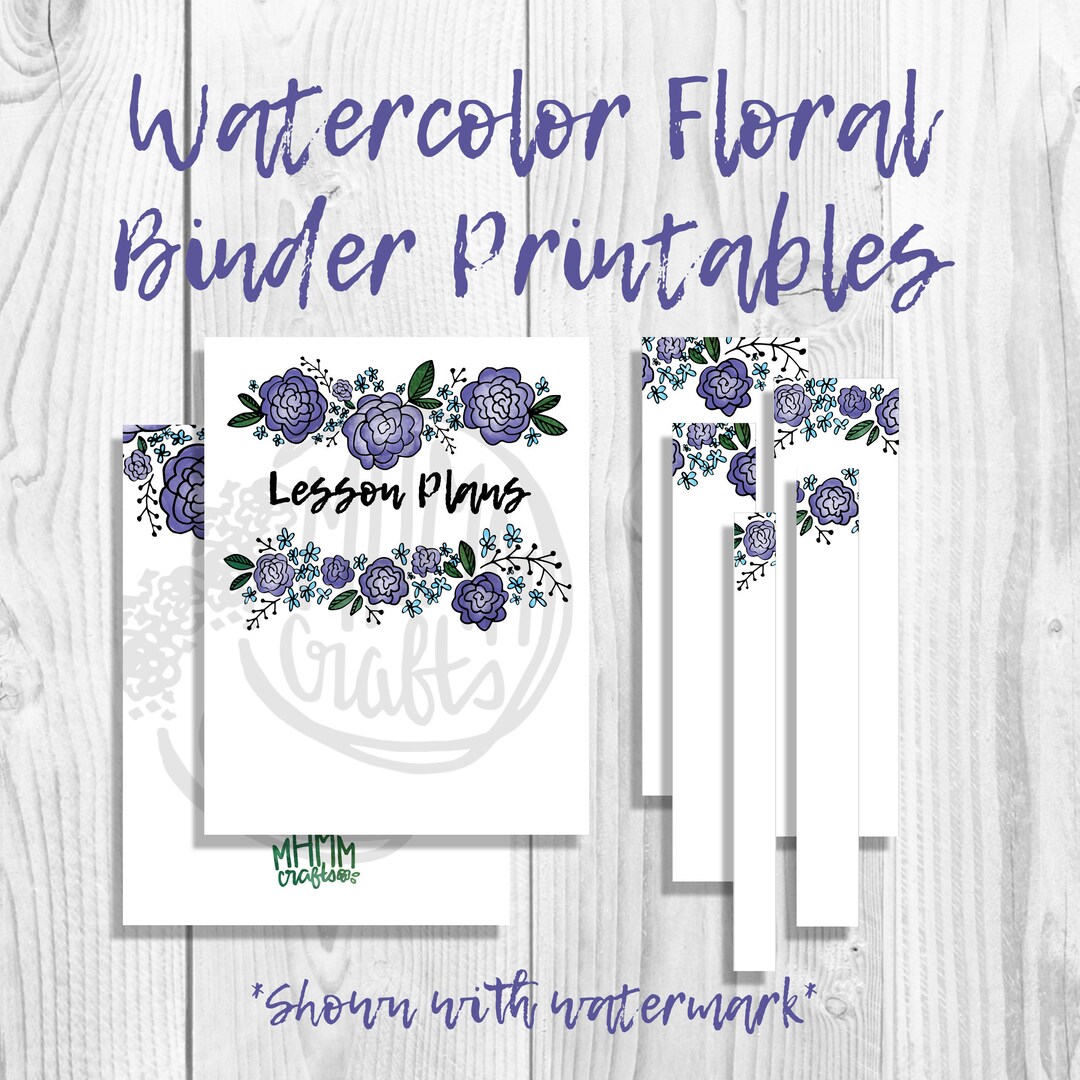 Purple Watercolor Flowers | Binder Covers/inserts W/ Spines | Free Font ...