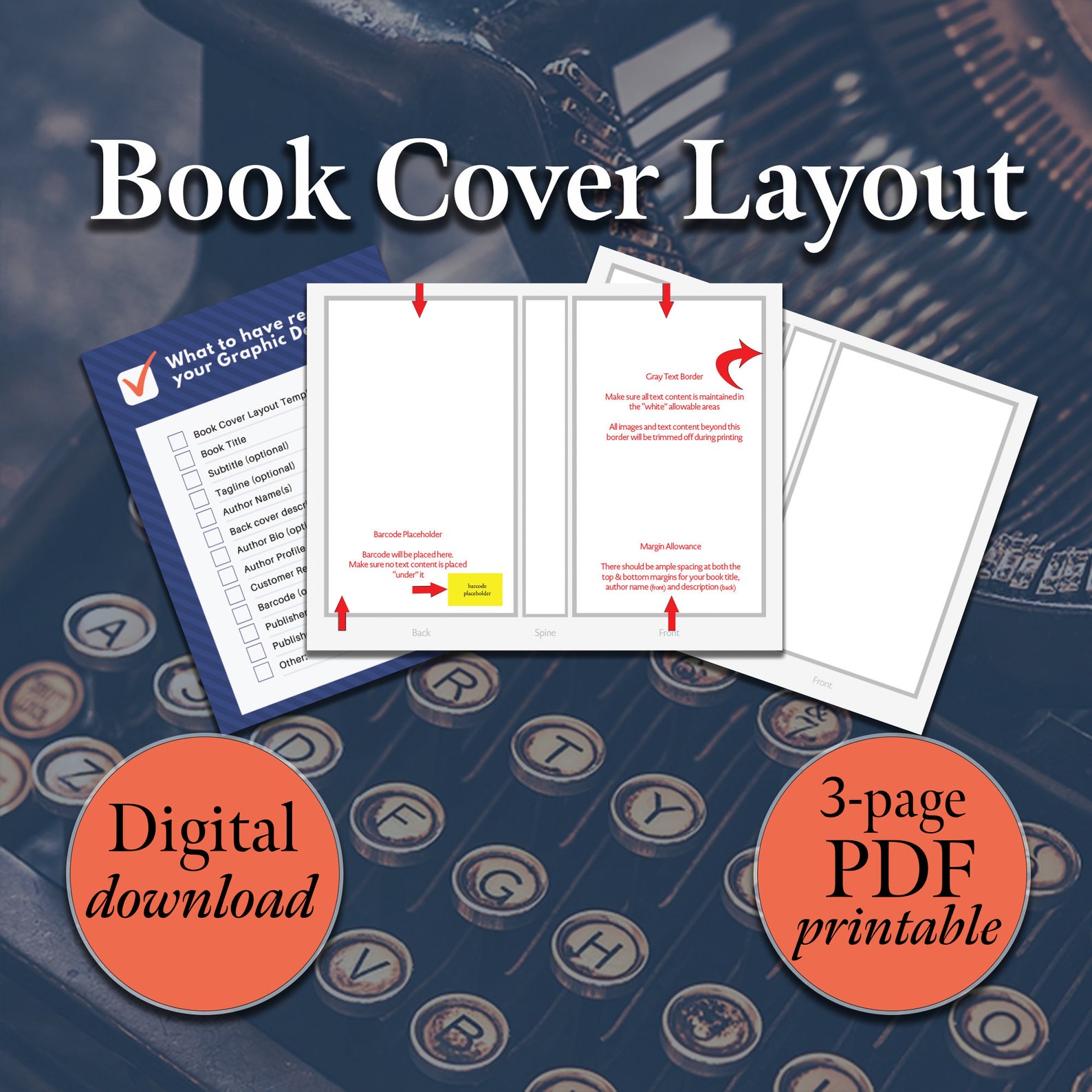 Book Cover Layout PDF Printable - Etsy