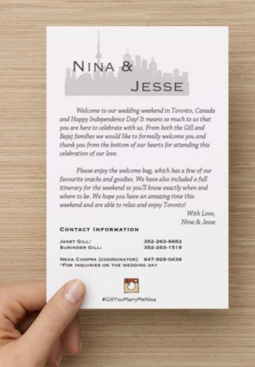 WELCOME Card for Wedding Weekend ITINERARY, Schedule of Events, Perfect ...