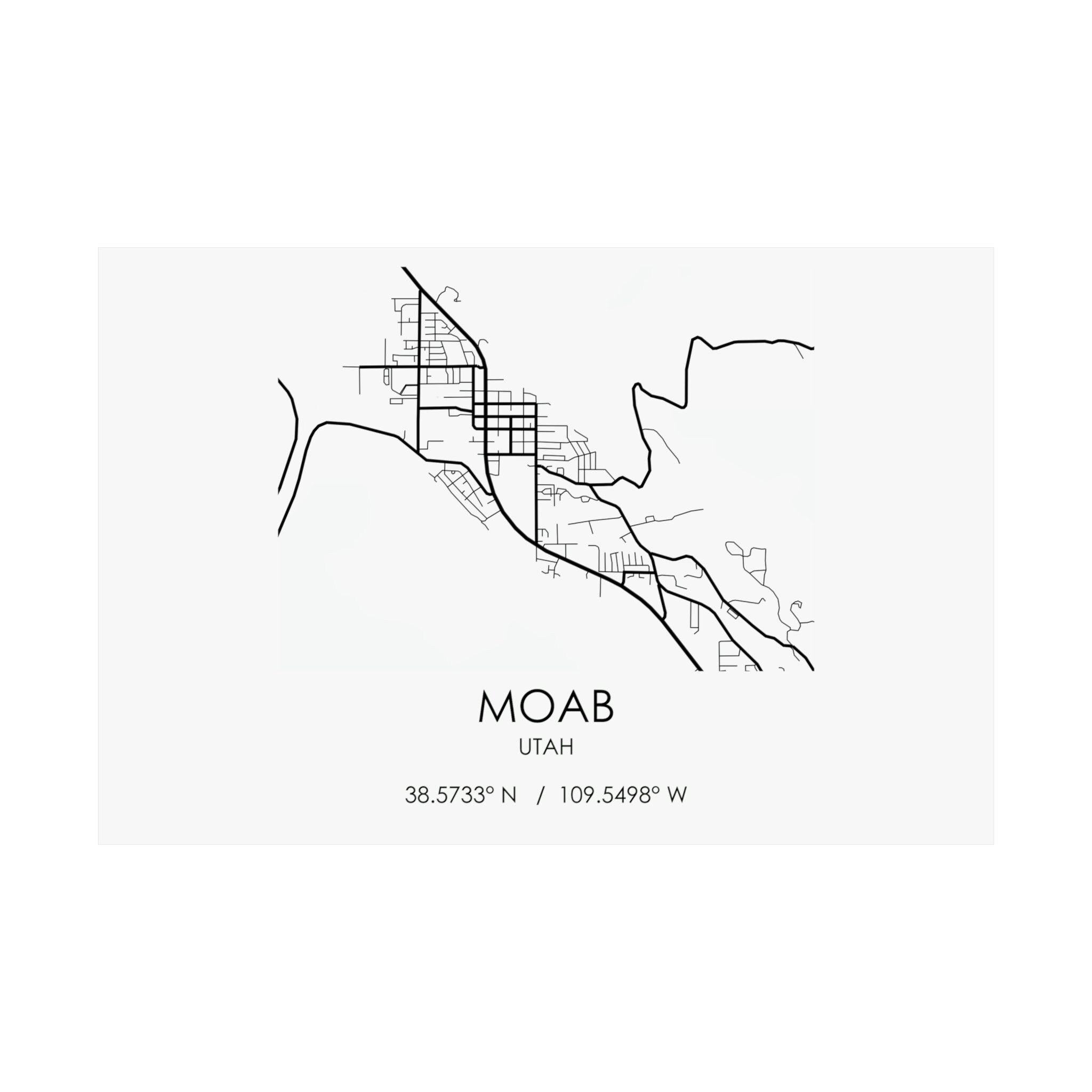 Moab Moab Street Map Utah Map Utah Mountain Biking Off-roading Wall Art ...
