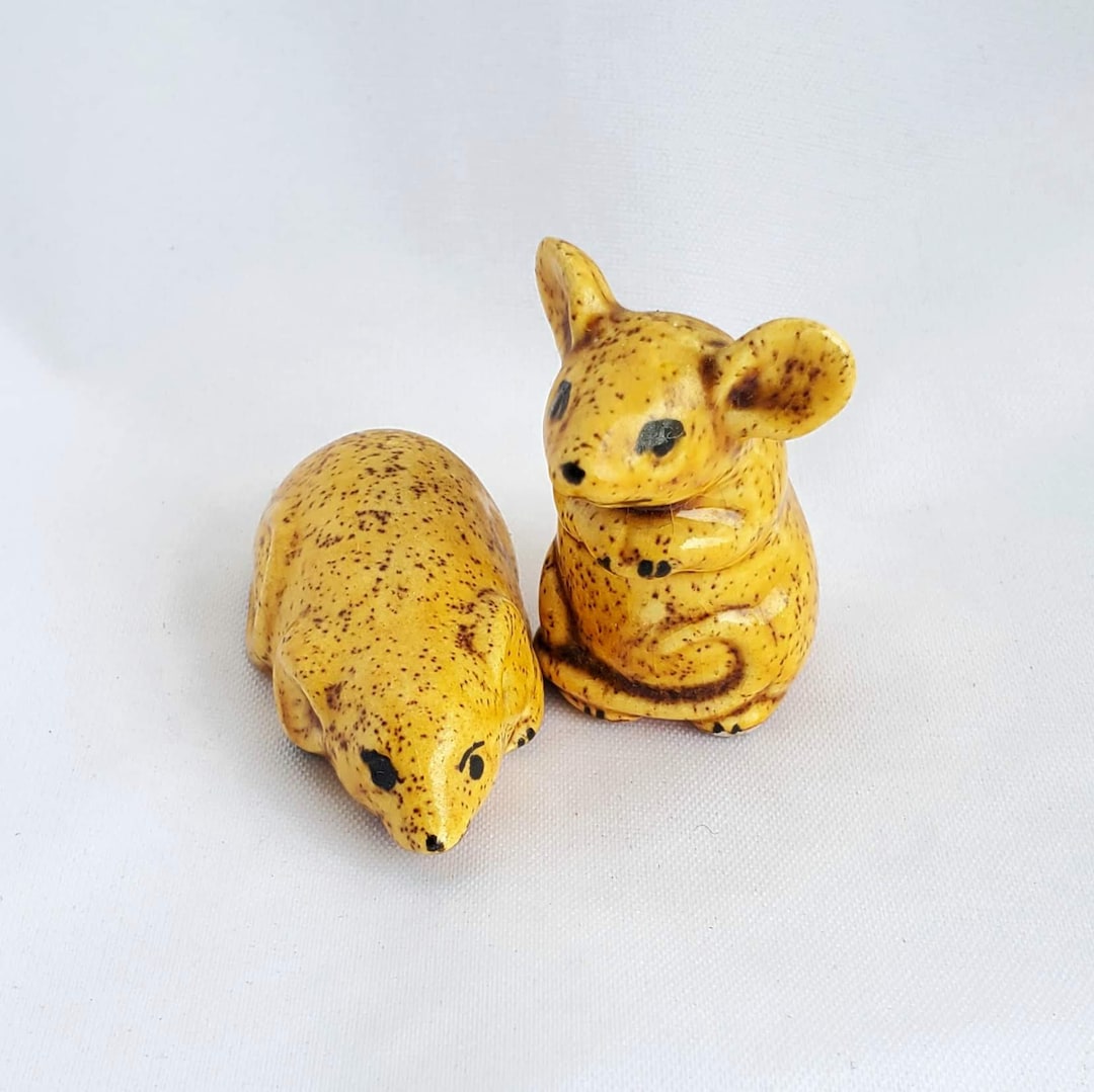 Vintage Set of 2 Vintage Golden Hand-painted and Glazed Porcelain Mice ...