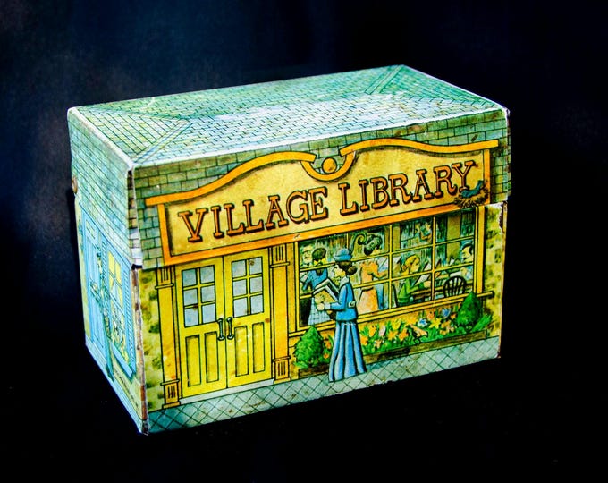 1979 Cheinco "village Library" Tin Recipe Box - Etsy