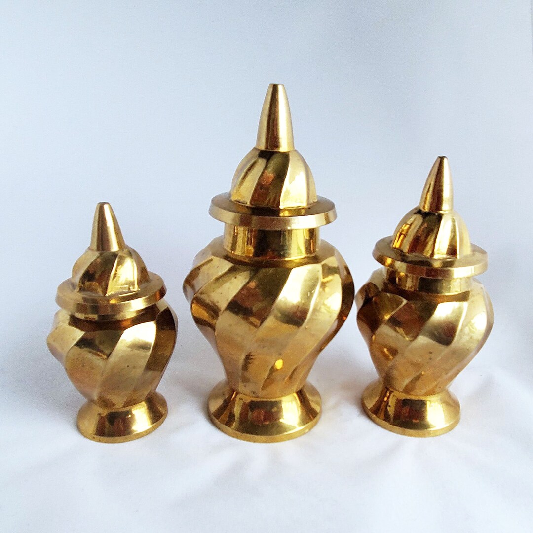 1980s Set of 3 Solid Brass 2-piece Urns From India - Etsy