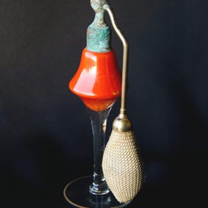 1920s Art Deco Orange Glass Perfume Atomizer: Gold Plated Brass ...