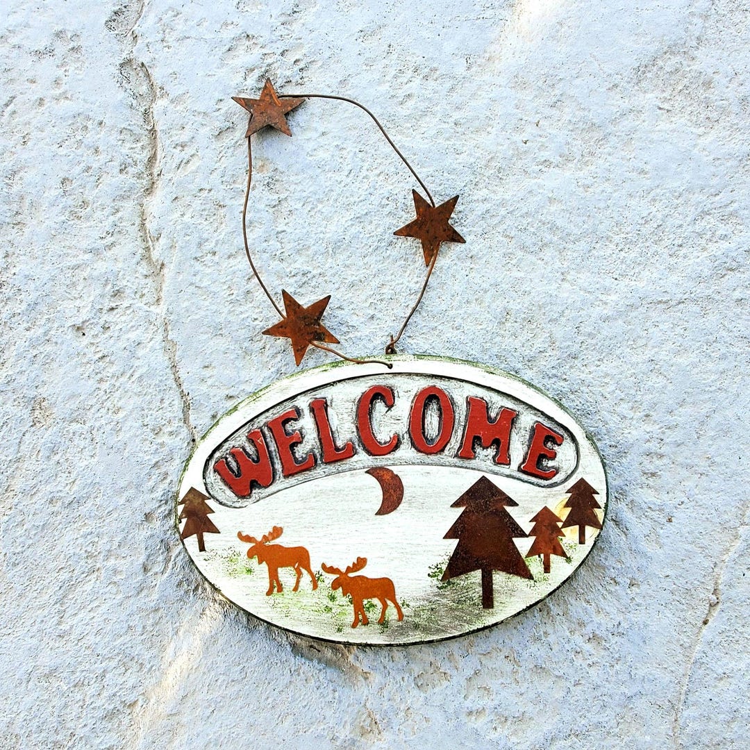 Welcome Sign - Forrest Themed With Stars, Trees, and Moose - Etsy
