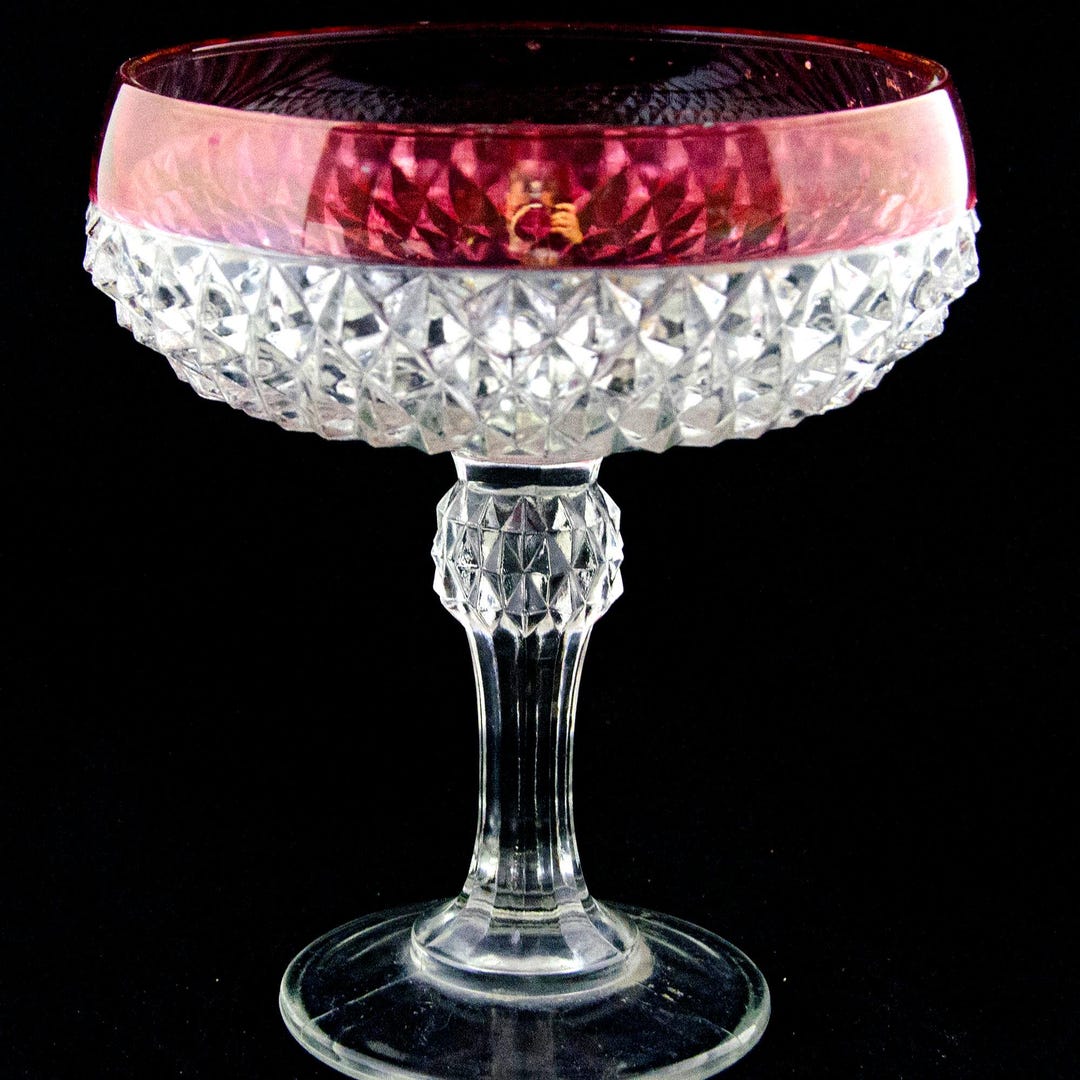 7" Vintage Indiana Glass Diamond Point Ruby Red Compote Candy Dish ...