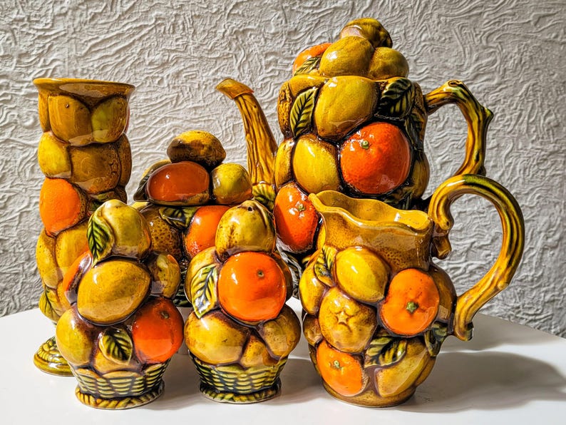 Vintage Inarco Japan Fruit-themed Kitchen Set – Teapot, Pitcher, Jelly ...