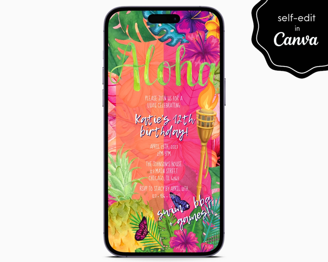 Hawaiian Luau Tropical Summer Birthday Party Event Digital Electronic ...