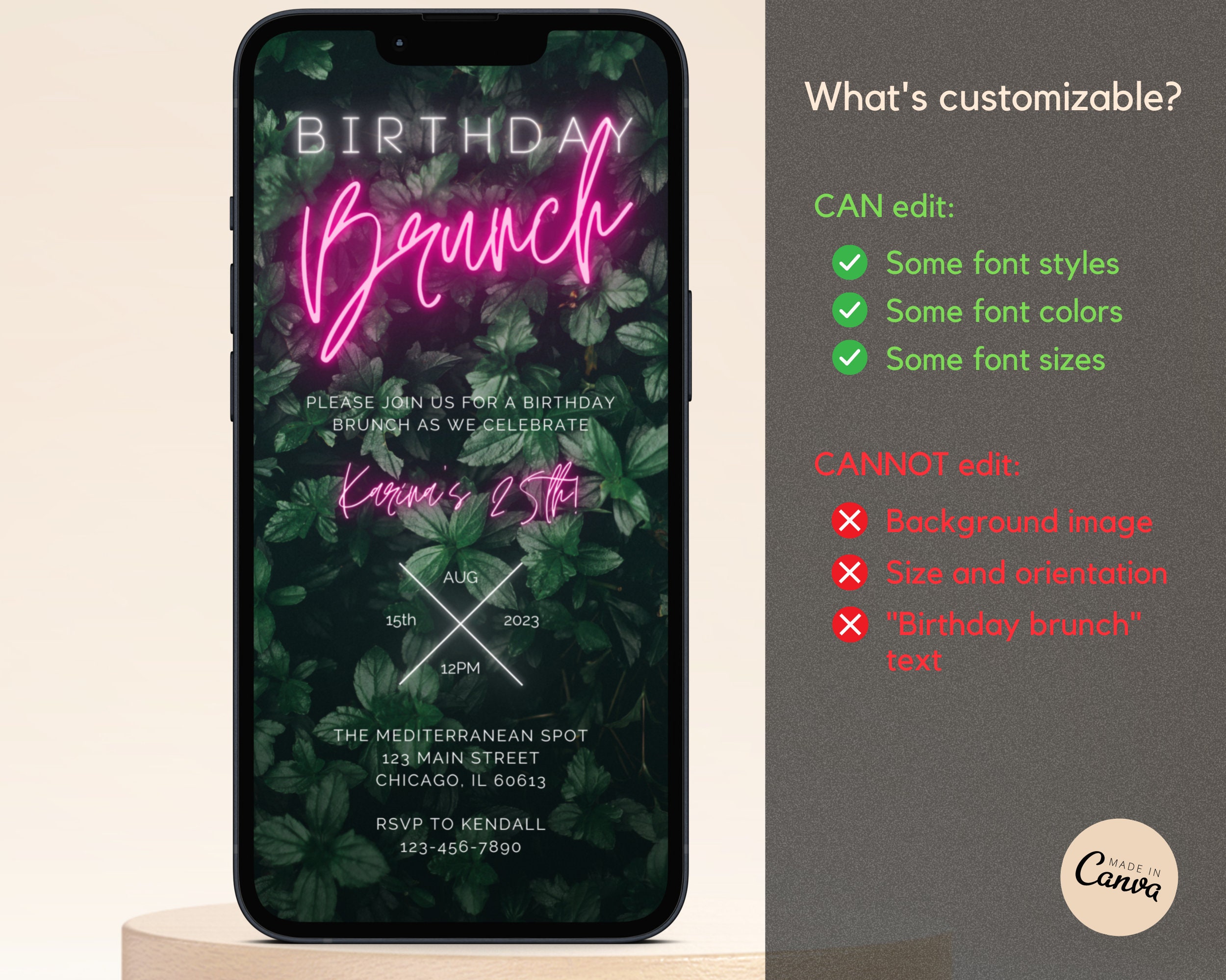 Birthday Brunch Neon Pink Party Event Electronic Digital Mobile Phone ...