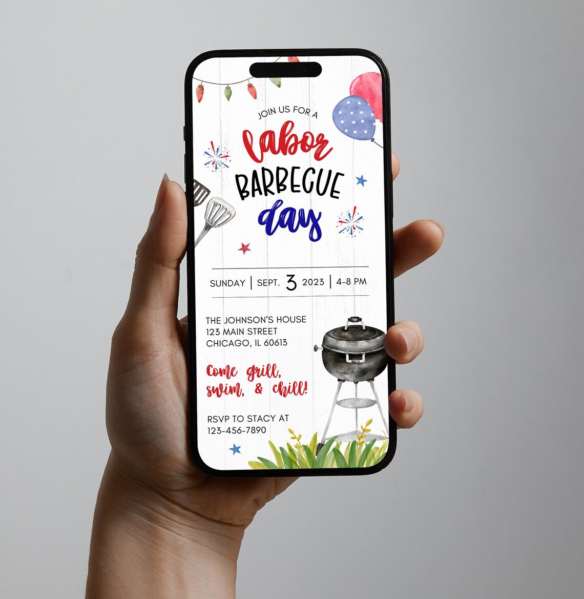 Labor Day BBQ Party Invite, Digital Labor Day Invitation, Electronic ...