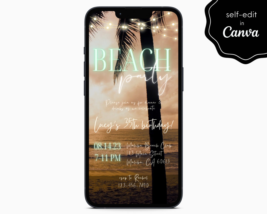 Beach Birthday Party Event Celebration Elegant Digital Electronic ...