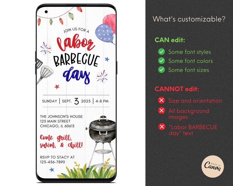 Labor Day BBQ Party Invite, Digital Labor Day Invitation, Electronic ...