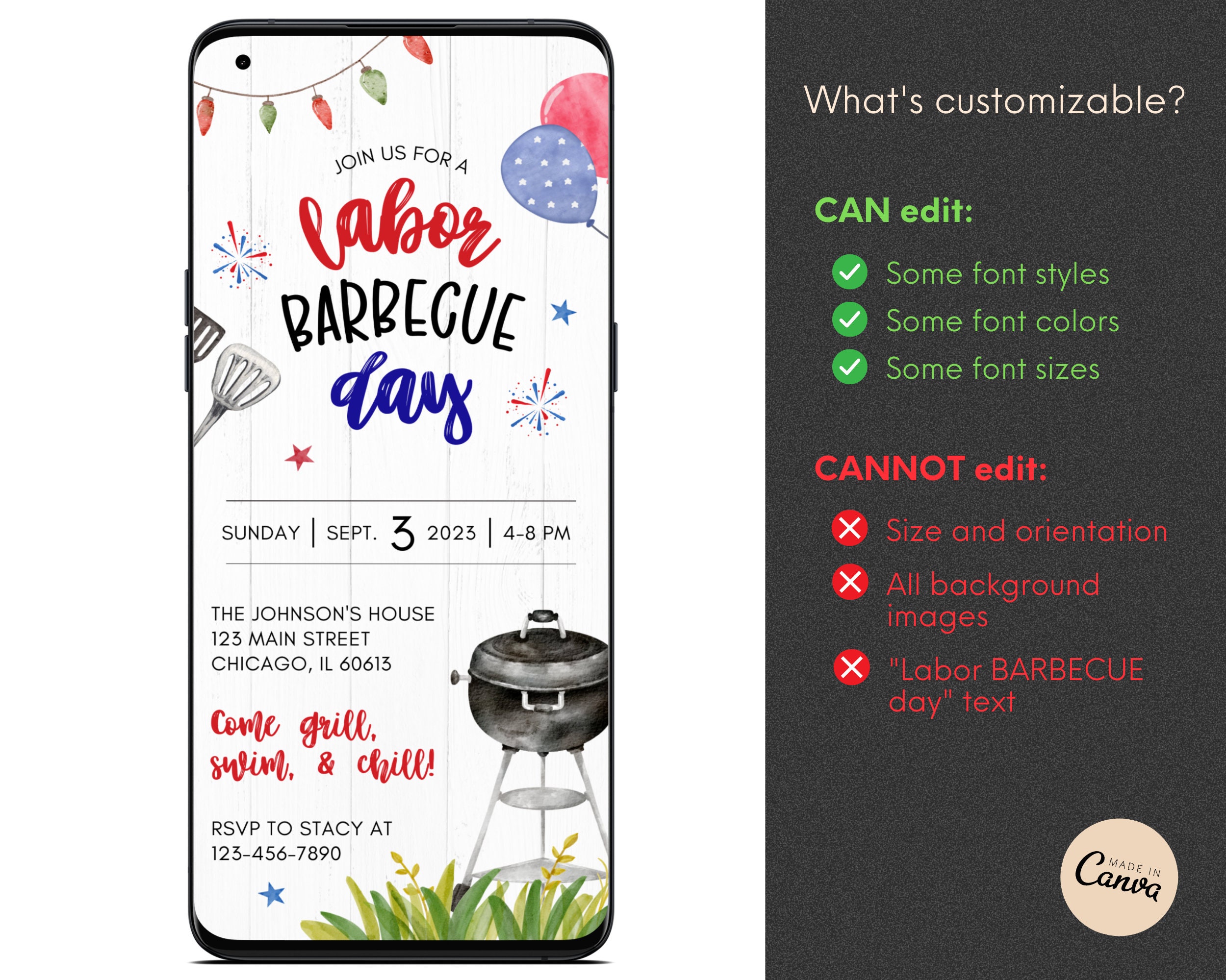 Labor Day BBQ Party Invite, Digital Labor Day Invitation, Electronic ...