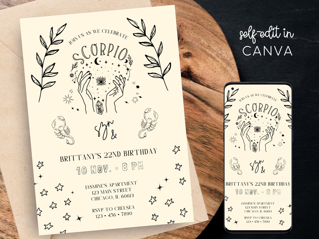 Scorpio Season Birthday Party Invite Zodiac Tarot Astrology Event ...