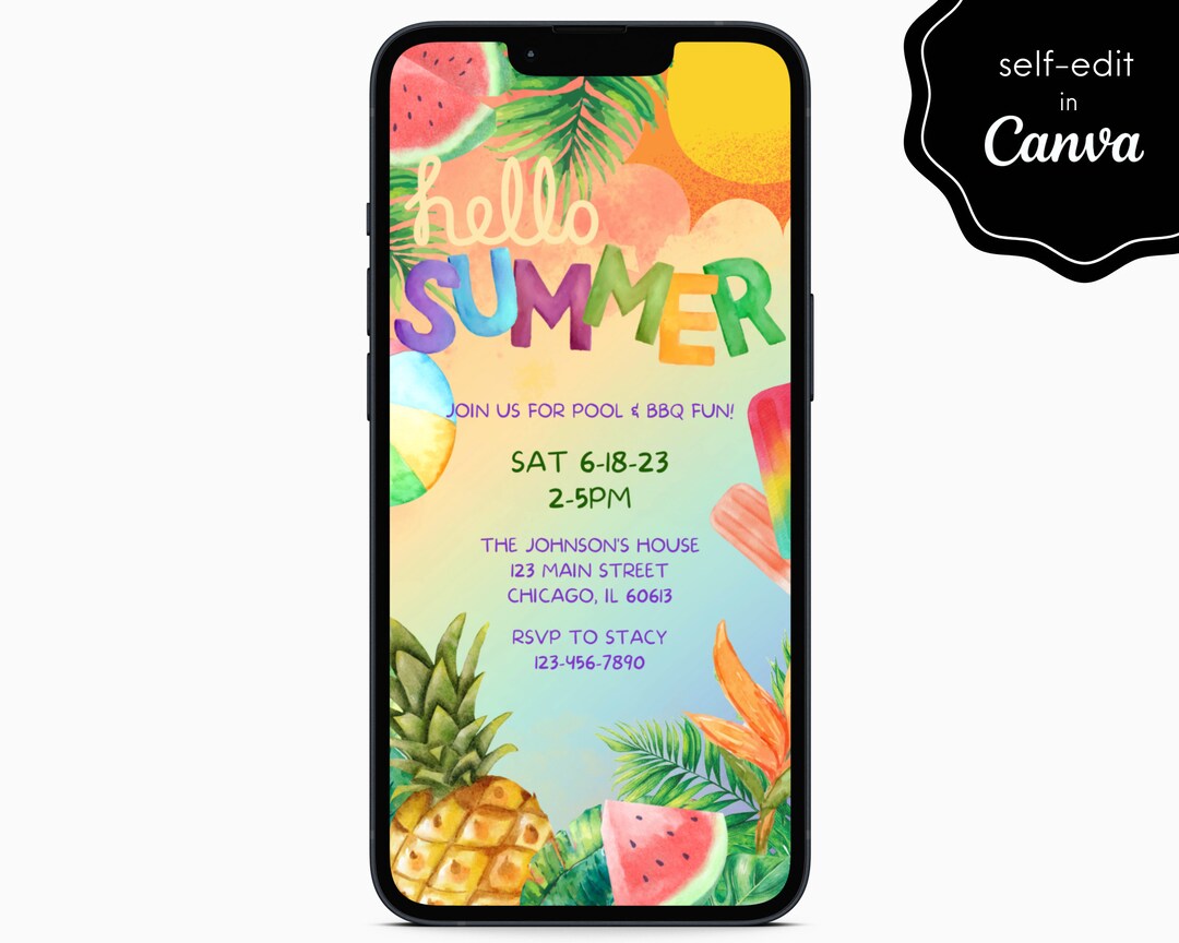 Hello Summer Fun Pool BBQ Party Colorful Event Digital Electronic ...