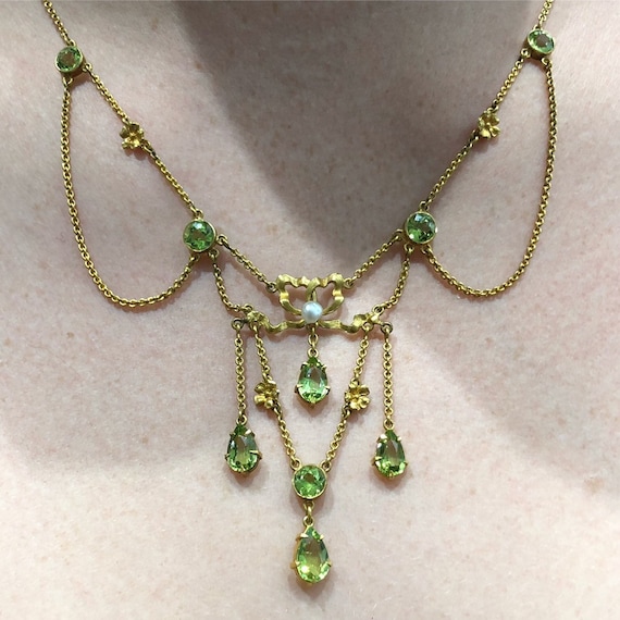 Edwardian Peridot and Natural Pearl Necklace Circa 1910 Etsy