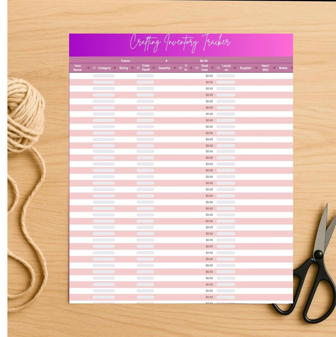 Craft Inventory Tracker Spreadsheet | Yarn, Fabric, Tool Organizer ...