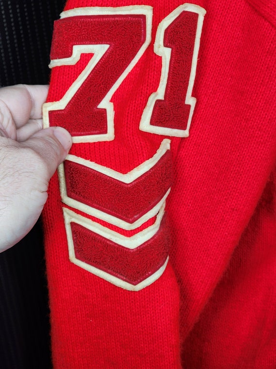 Vintage Sand-Knit Letterman Sweater with Pins. 1950 - Gem