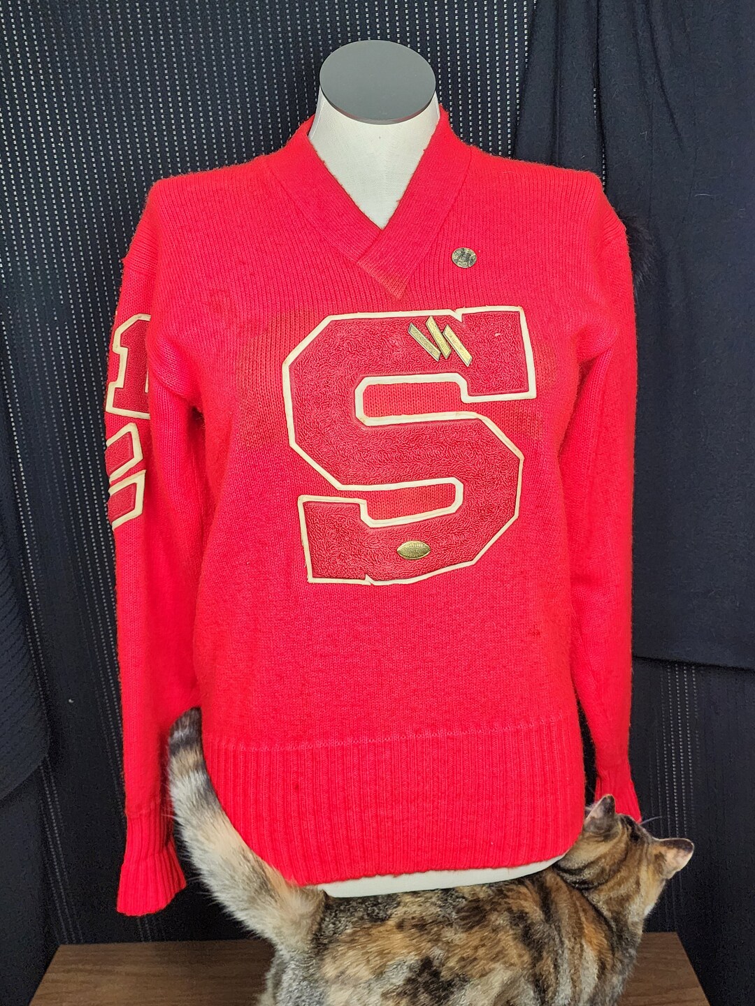 Vintage Sand-knit Letterman Sweater With Pins. 1950 - Etsy