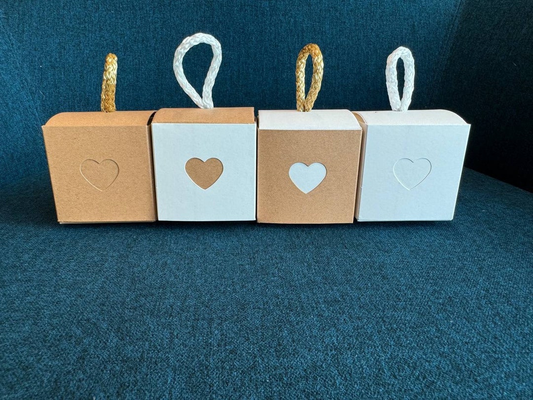12 Favor Box Heart Cutout Box Rope Handle Small Gifts, Sweet Square Box ...