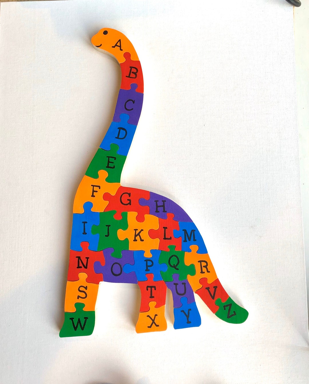 Wooden Dinosaur Alphabet Puzzle - Etsy